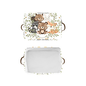 Cute Woodland Animals Personalized Storage Bins Custom Baskets Cubes Organizer With Handle for Home Nursery Supplies Clothes Toy 2 Pack