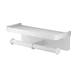 Double Toilet Paper Holder with Shelf, iMonse Paper Towel Holder Wall Mount,Tissue Roll Holder for Bathroom Kitchen RV, Double Tissue Roll Rack with Adhesive & Screw (White)