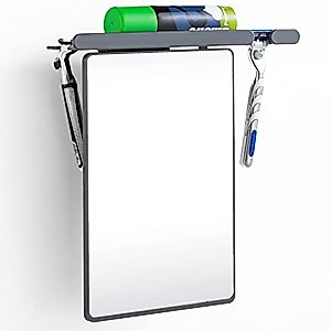 SWAMTIK Shower Mirror Fogless for Shaving with Razor Holder, Large Anti Fog Mirror Fogless Suction Wall Mounted NO-Drilling & Removable, Shatterproof & Waterproof - Men and Women (Grey)