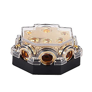 AUTOUTLET 5 Way Power Distribution Block Car Auto Audio Amplifier, 0/2/4 Gauge in 2/4/8 Gauge Out Power Ground Distributor Blocks,1 in 5 Way Car Power Distributor Block