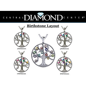 Central Diamond Center Tree of Life Mothers Necklace with 1-13 Birthstones, 1mm Box Chain - Yellow Gold Plated Silver CZ BEZEL
