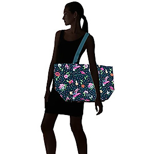 Vera Bradley Women's Recycled Lighten Up Reactive Drawstring Family Tote Bag, Hope Blooms Teal, One Size