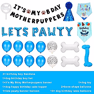Dog Birthday Party Supplies Dog Birthday Decorations Lets Pawty Balloons Banner Dog Birthday Bandana toy Dog Birthday Boy Hat Scarfs Balloon with Cute Doggie Decorations