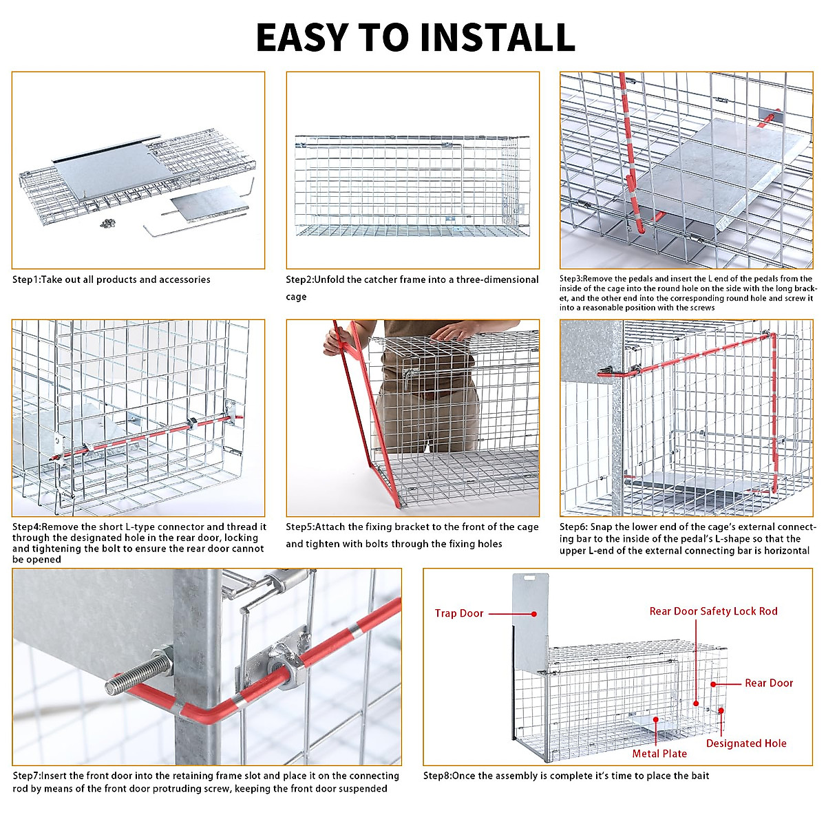 42" Large Humane Live Animal Trap,Collapsible Large Animal Catcher Cage,Cage Traps for Large Dogs up to 38 pounds,Foxes,Coyotes,Bobcat,Similar Sized Animals