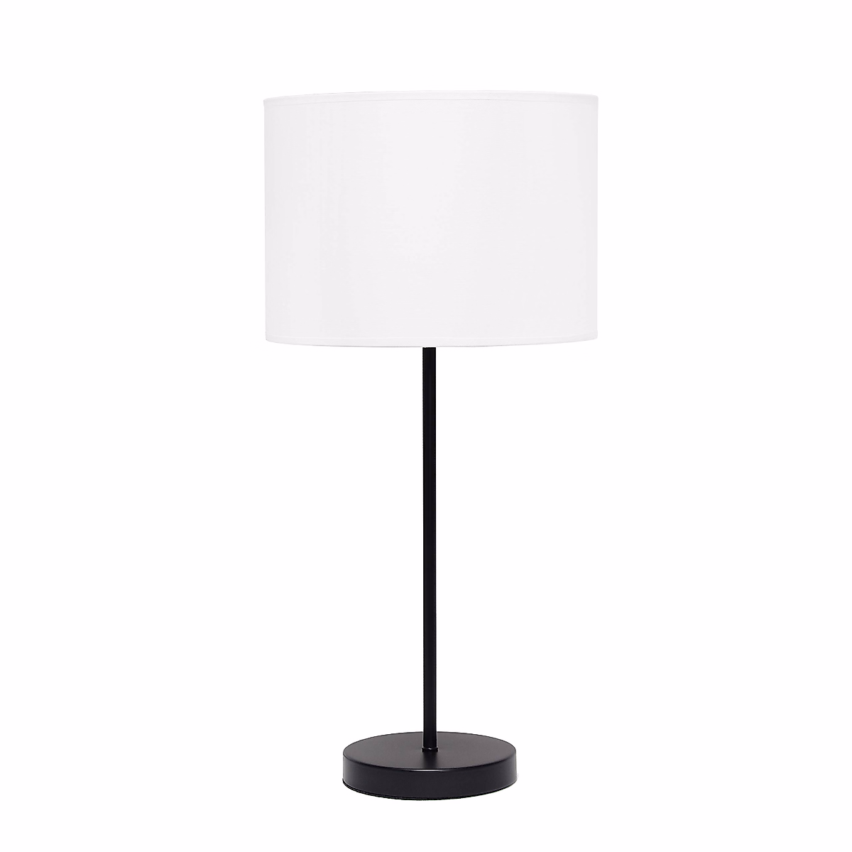 Simple Designs LT2040-BAW 23" Tall Contemporary Standard Metal Stick Lamp with Round Base and Drum Fabric Shade for Home Décor, Bedroom, Office, Dorm, Living Room, Entryway, Foyer, Black & White