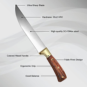 XTD Chef Knife with Sheath Professional 7 Inch Kitchen Knife, Viking Boning Knife for Meat Cutting, High Carbon Stainless Steel Sharp Filleting Knives with Full Tang Ergonomic Handle with Gift Box