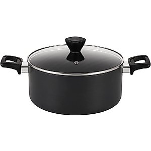 QStar 5 qt Hard-Aluminum Nonstick Stock Pot with Glass Lid and Stay Cool Handle (5.0 qt black)