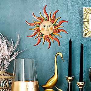 VOKPROOF Metal Sun Wall Art Decor - 17.3Inches Sun Face Garden Sculptures & Statues Wall Art for Indoor and Outdoor, Farmhouse, Patio, Garden Decoration