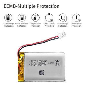EEMB Lithium Polymer Battery 3.7V 1200mah 803048 Lipo Rechargeable Battery Pack with Wire JST Connector for Speaker and Wireless Device- Confirm Device & Connector Polarity Before Purchase
