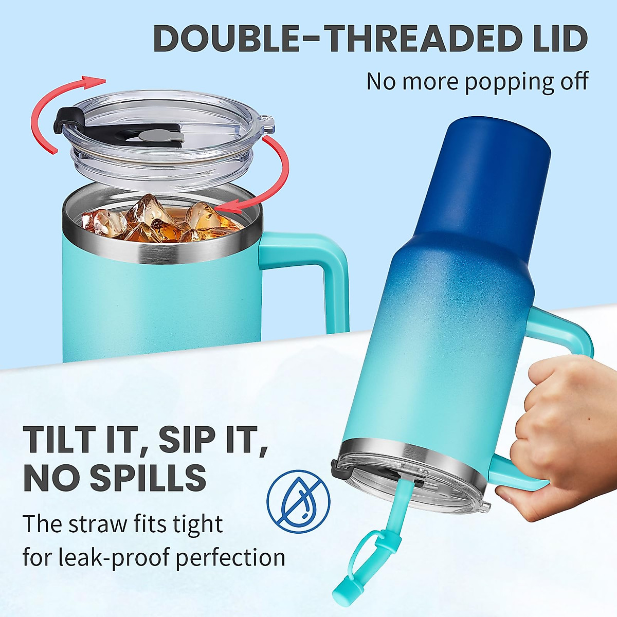 BENZZO Insulated Tumblers 40 oz Spill Proof Tumbler with Straw, Stainless Steel Metal Thermal Coffee Travel Mug Keep Cold-34h & Hot-10h, Double Wall Flasks Cup for Travel Camping, Dishwasher Safe