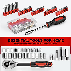 GoYwato Home Tool Kit 287PCs - Complete Repair General Hand Tool Set for Men Women - Household Tool Kit for Home Improvement with Hammer & Pliers Set & Ratchet Wrench & Socket & Portable Tool Box Case