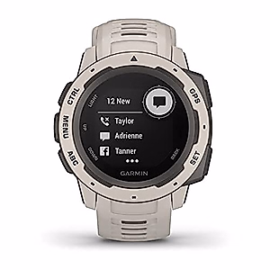 Garmin 010-02064-01 Instinct, Rugged Outdoor Watch with GPS, Features GLONASS and Galileo, Heart Rate Monitoring and 3-axis Compass, Tundra, 1.27 inches (Renewed)