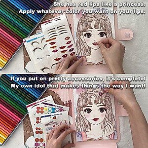 Premium K-Idol Makeup Fashion Sticker Book, Makeup & Hair Design Portfolio Beginner Learning Girls Sketch Book, Coloring Book Crayons Age 6-12, Arts and Crafts Kids Paper Dolls Fashion Design kit