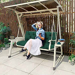 Porch Swing Cushions Outdoor 60 inch Waterproof Swing Cushions Replacement with Backrest and Ties Bench Swing Cushion for Outdoor Furniture Patio Backyard Garden(Red White Stripes-60x40x5inch)