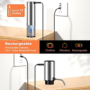 Bsteciar Rechargeable Electric Wine Openers Set,Cordless One-click Automatic Electric Wine Bottle Opener,Aerator, Vacuum Stoppers, Foil Cutter and Bottle Opener for Home Bar and Outdoor Parties