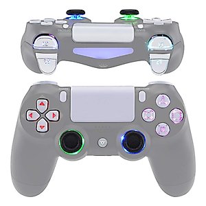 eXtremeRate Multi-Colors Luminated D-pad Thumbstick Trigger Home Face Buttons for PS4 Controller, White Classical Symbols DTFS (DTF 2.0) LED Kit for PS4 Slim Pro Controller - Controller NOT Included