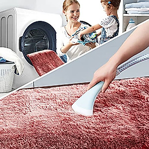 JONIYEAR Luxury Soft Fluffy Faux Fur Throw Area Rug for Bedroom 2' x 4', Small Decorative Fuzzy Bedside Rugs, Shaggy Plush Thick Floor Mat Carpet for Living Room Dorm Kids Room, Washable, Burgundy