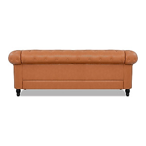 Emery Chesterfield 3 Piece Living Room Sectional Sofa Set with Rolled Arms, Tufted Cushion Sofas for Living Room Set Includes Sofa, Loveseat Couch, Accent Arm Chair / Easy Tool-Free Assembly – Caramel