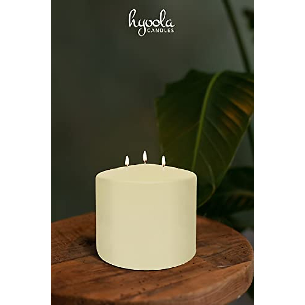 HYOOLA Ivory Three Wick Large Candle - 6 x 6 Inch - Unscented Big Pillar Candles - 146 Hour - European Made