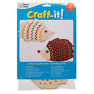 Baker Ross AW934 Hedgehog Wooden Threading Kits - Pack Of 4, Arts And Crafts For Kids, Assorted