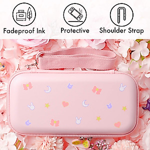 BelugaDesign Moon Switch Carrying Case | Pastel Hard Travel Shell Compatible with Nintendo Switch Standard Lite OLED | Cute Moon Silhouette Heart Magic Bow Design (Pink)