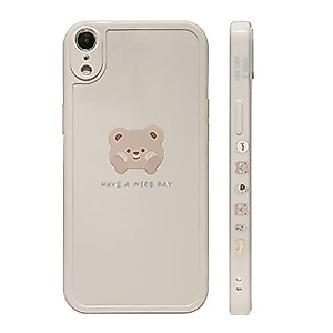 Ownest Compatible for iPhone XR Case Cute Painted Design Brown Bear with Cheeks for Women Girls Fashion Slim Soft Flexible TPU Rubber for iPhone XR-Beige