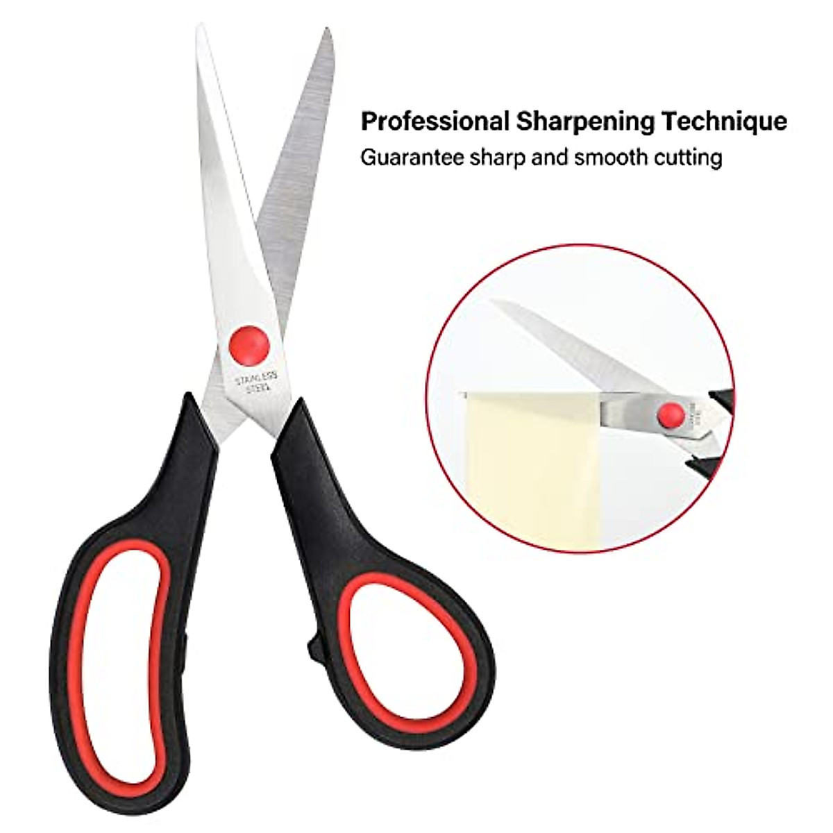 Multipurpose Sharp Scissors Set of 5, Premium Stainless Steel Blades, Comfort Grip Handles, Fabric Craft Scissors for Office School and Home, Right/ Left handed, 5.5/6.8/7.6/8/9.5inch (Black, Red)…