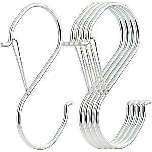 HCTESCO 4.96inch Large Size Silver S Hooks for Hanging - Heavy Duty, Ideal for Hanging Plants, Carabiner, and More! (16)