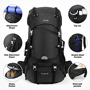 HOMIEE 50L Hiking Backpack Travel Backpack Waterproof Daypack Outdoor Camping Climbing Backpack with Rain Cover