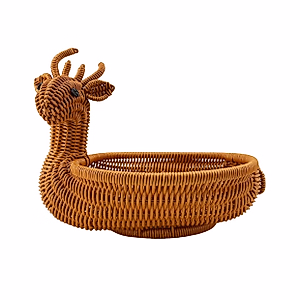 Songyang Handwoven Wicker Basket with Giraffe Head Handle,Storage basket， Tan