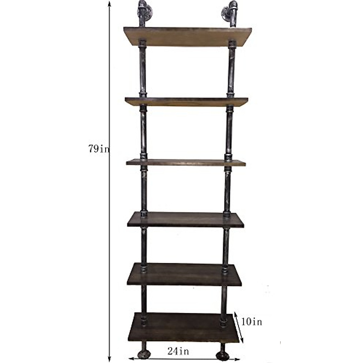 WGX Design For You Industrial 6-Tiers Modern Ladder Shelf Bookcase,Wood Storage Shelf,Display Shelving, Wall Mounted Wood Shelves, Metal Wood Shelves Bookshelf Vintage Wrought Iron Finish