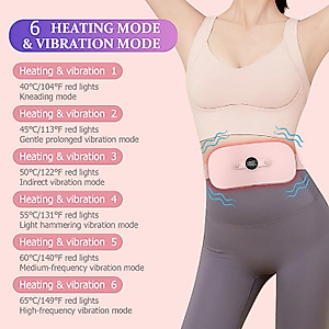 Portable Heating Pad, Electric Heating Pad for Back Pain Relief Cramps,Menstrual Heating Pad Fast Heating Belly Wrap Belt with 6 Heat Levels, 6 Vibration Modes Gift for Women Girl Wife Girlfriend