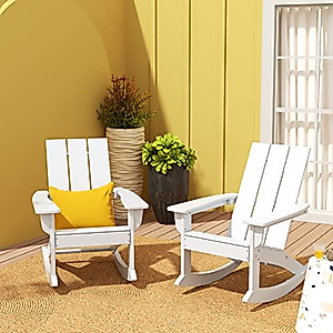 WO Home Furniture Adirondack Rocking Chair Set of 2 PCS Patio All-Weather and UV Protection for Any Outdoor Spaces (White)