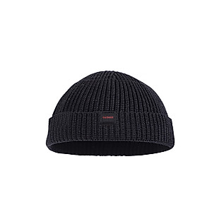 DASMINI Fisherman Beanie Hats for Men Women,Knit Trawler Rollup Edge Skull Cap,Watch cap,Docker Beanie Spring Fall Short Mini Hats (Black, Size M)