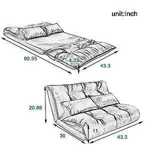 SYING88 Lazy Floor Sofa Adjustable Folding Futon Sofa Video Gaming Sofa with Two Pillows，Sleeper Bed Couch for Adults，for Bedroom Living Room Reading Gaming Small Spaces Apartment (Red)