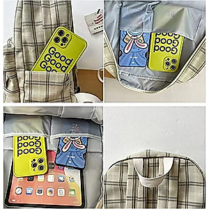 MININAI Light Academia Backpack Aesthetic Plaid Preppy Laptop Backpack Checkered Rucksack for College Travel Work (One Size,Sage Green)