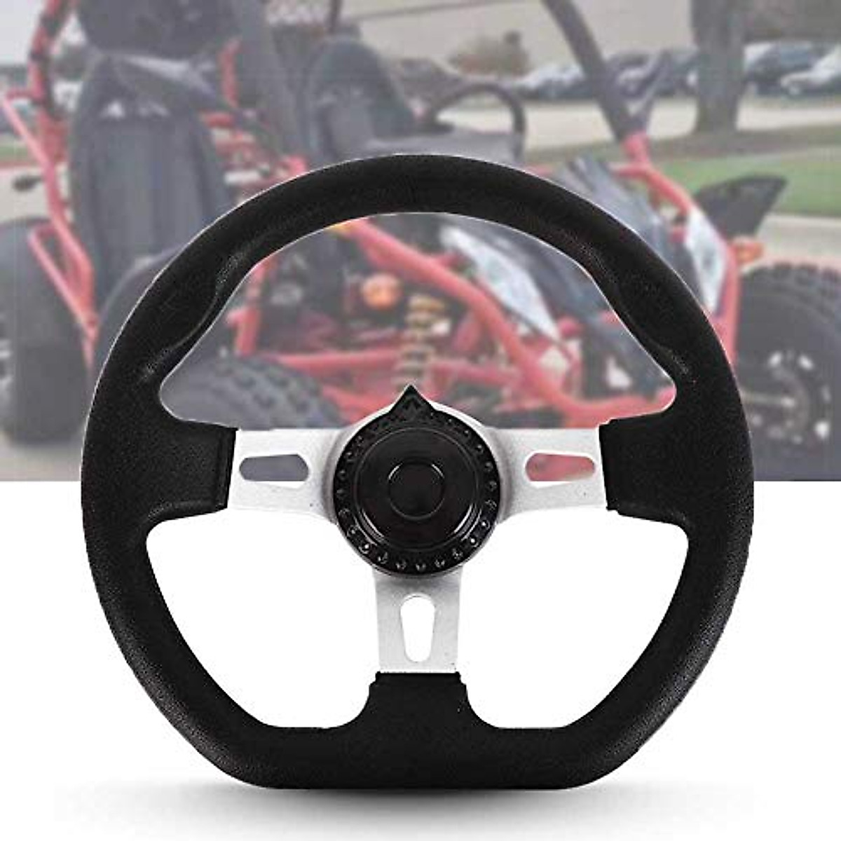 YIHOME Go-Kart Steering Wheel with Cap for Kandi, 270mm Interior Vehicle 3 Spokes for Go Kart Steering Wheel PU Foam with Holes