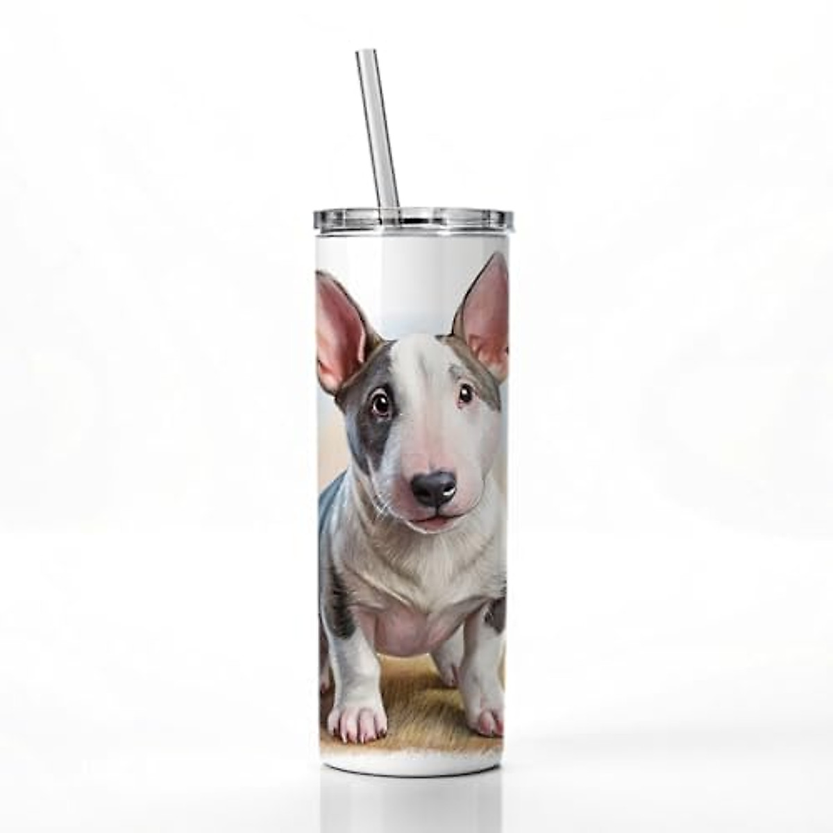 Miniature Bull Terrier Dog Illustration Skinny Tumbler 20oz with Straw Insulated Water Bottle Gift