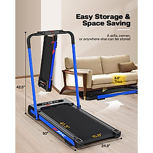 FYC Under Desk Treadmill - 2 in 1 Folding Treadmill Desk Workstation for Home 300LBS Weight Capacity, 3.5HP Free Installation Foldable Treadmill Compact Electric Running Machine for Office, Blue