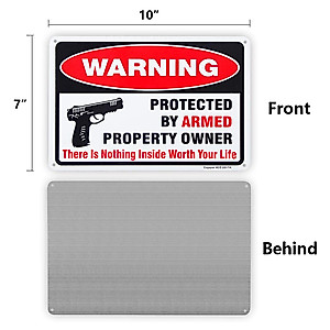 Enjoyist 3-Pack Gun Sign, There is Nothing Here Worth Your Life, Protected by Armed Property Owner Sign, 10"x 7" .04" Aluminum Reflective Sign Rust Free Aluminum-UV Protected and Weatherproof