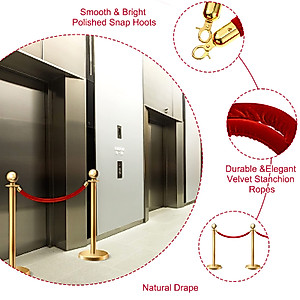 6 Pieces Velvet Stanchion Rope Bulk 4 Feet Party Crowd Control Barrier Safety Velvet Rope with Gold Hook for Movie Theater Opening, Hotel, Carpet, Not Include Stanchion Post(Red)
