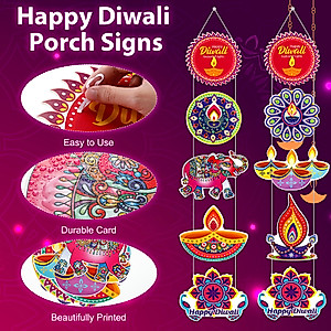Hotop 2 Pcs Happy Diwali Porch Signs 78 x 11.4 Inch Deepavali Themed Hanging Banners Diwali Decorations for Home Festival of Lights Party Front Door Hanging Decorations for Diwali Indian Party Supply