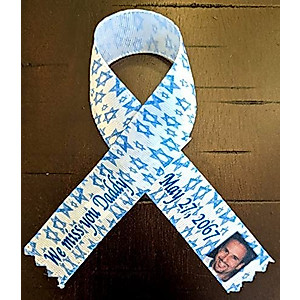 Personalized Ribbon Bow with Optional Pin for Memorial Funeral Awareness Event Or Party with Custom Printed Photo