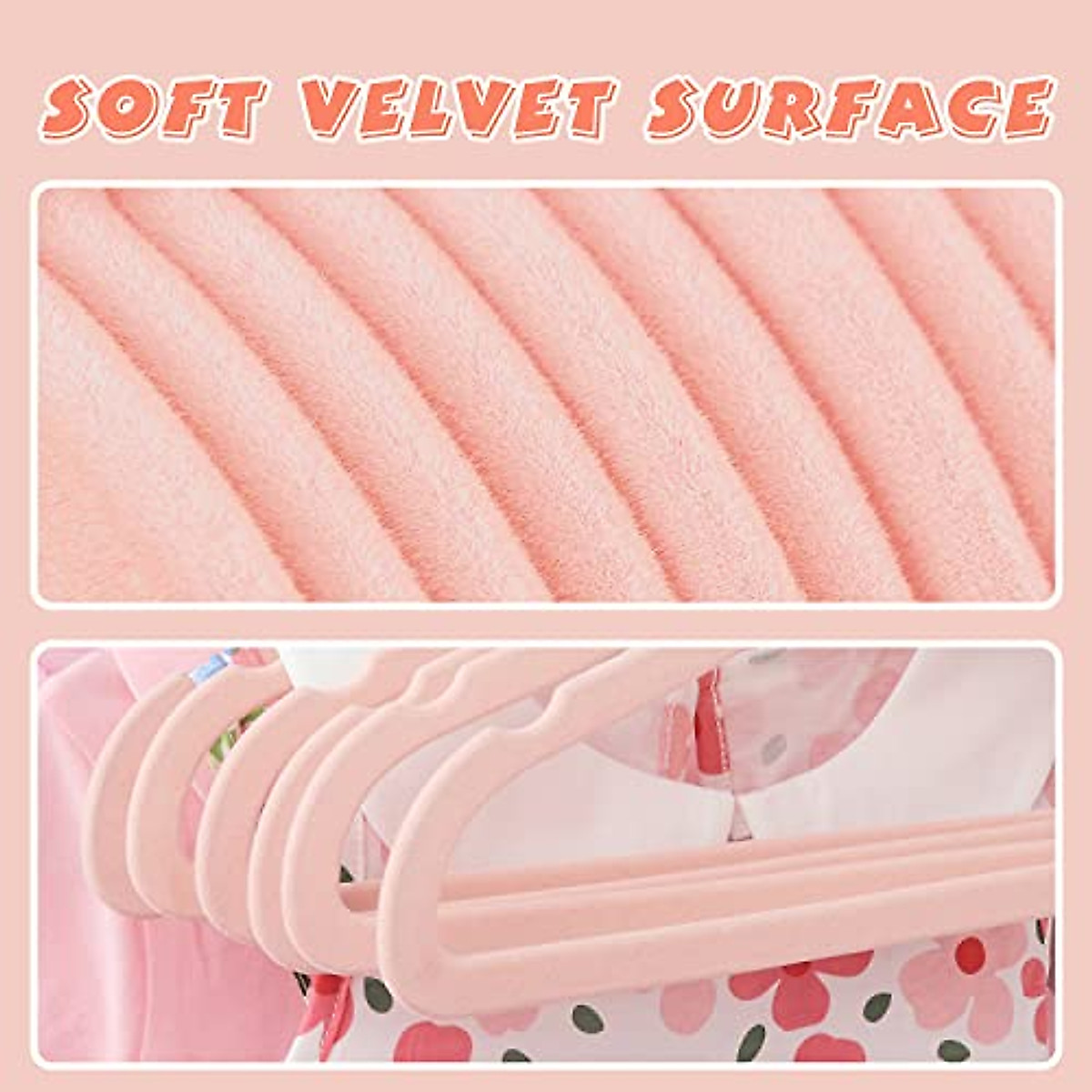 ManGotree Kids Velvet Hangers, 11.6" Non-Slip Toddler Hangers, Ultra Thin Space Saving Childrens Hangers with 360° Swivel Hook for Baby Clothes 15 Pack (Light Pink)