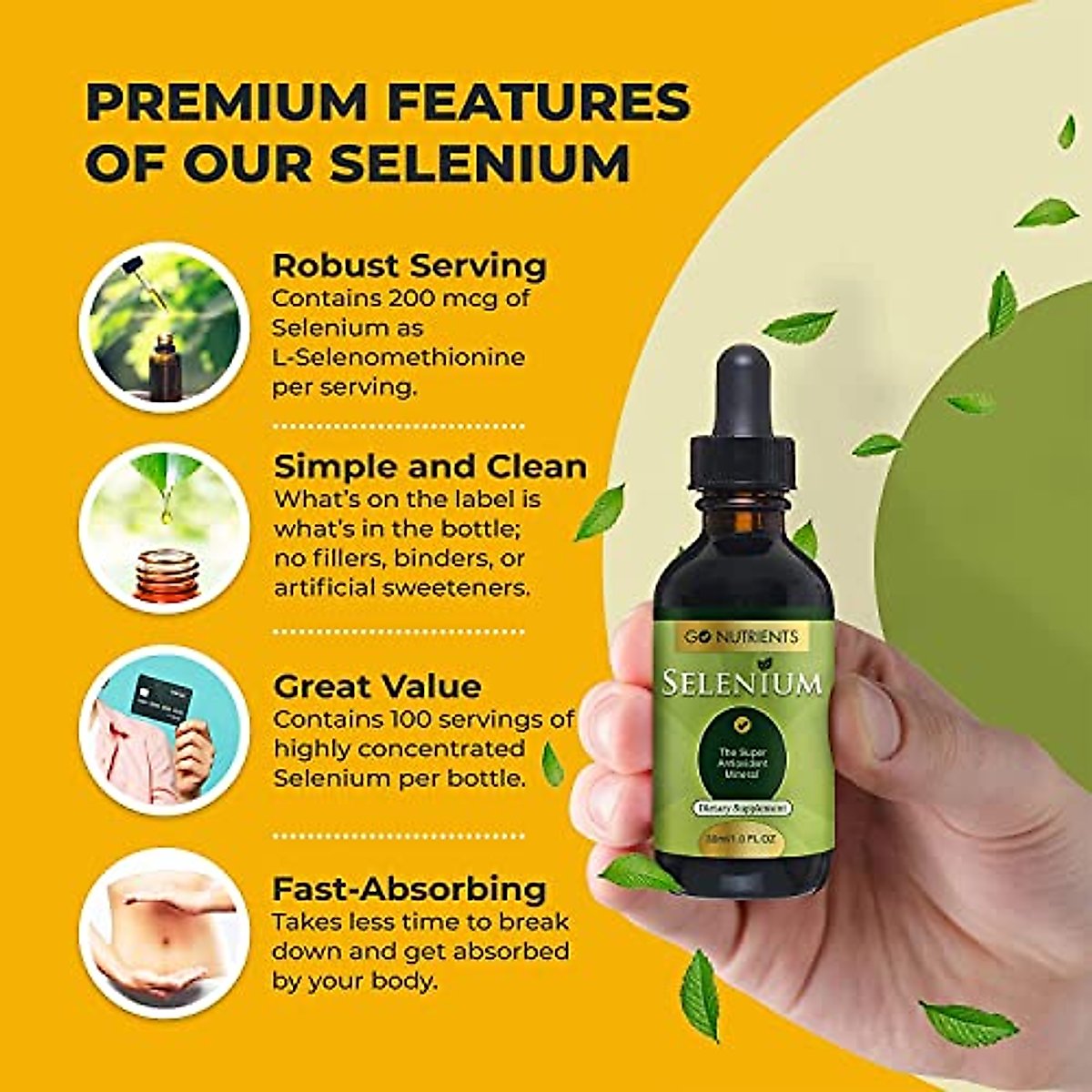 Go Nutrients Liquid Vitamin D3 with K2 (MK-7) Drops 1oz & Selenium 200 mcg Supplement 1.0 oz| | Vitamin D3 and K2 | Supplements with Mineral Selenium Liquid and Purified Water