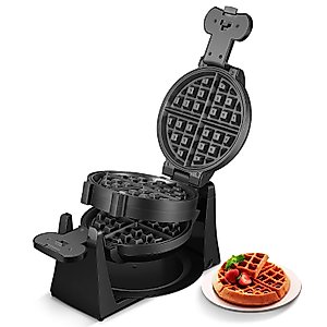 Waffle Maker, Belgian Waffle Maker Iron 180° Flip Double Waffle, 8 Slices, Rotating & Nonstick Plates, Removable Drip Tray Easy to Clean, Cool Touch Handle, Handle Lock for Easy Storage, 1400W (Red)