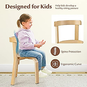 Costzon Kids Table and Chair Set, 5-Piece Wooden Activity Table w/ 4 Chairs, Toy Bricks, Classroom Playroom Daycare Furniture for Playing, Drawing, Reading, Bentwood Toddler Table & Chairs (Natural)