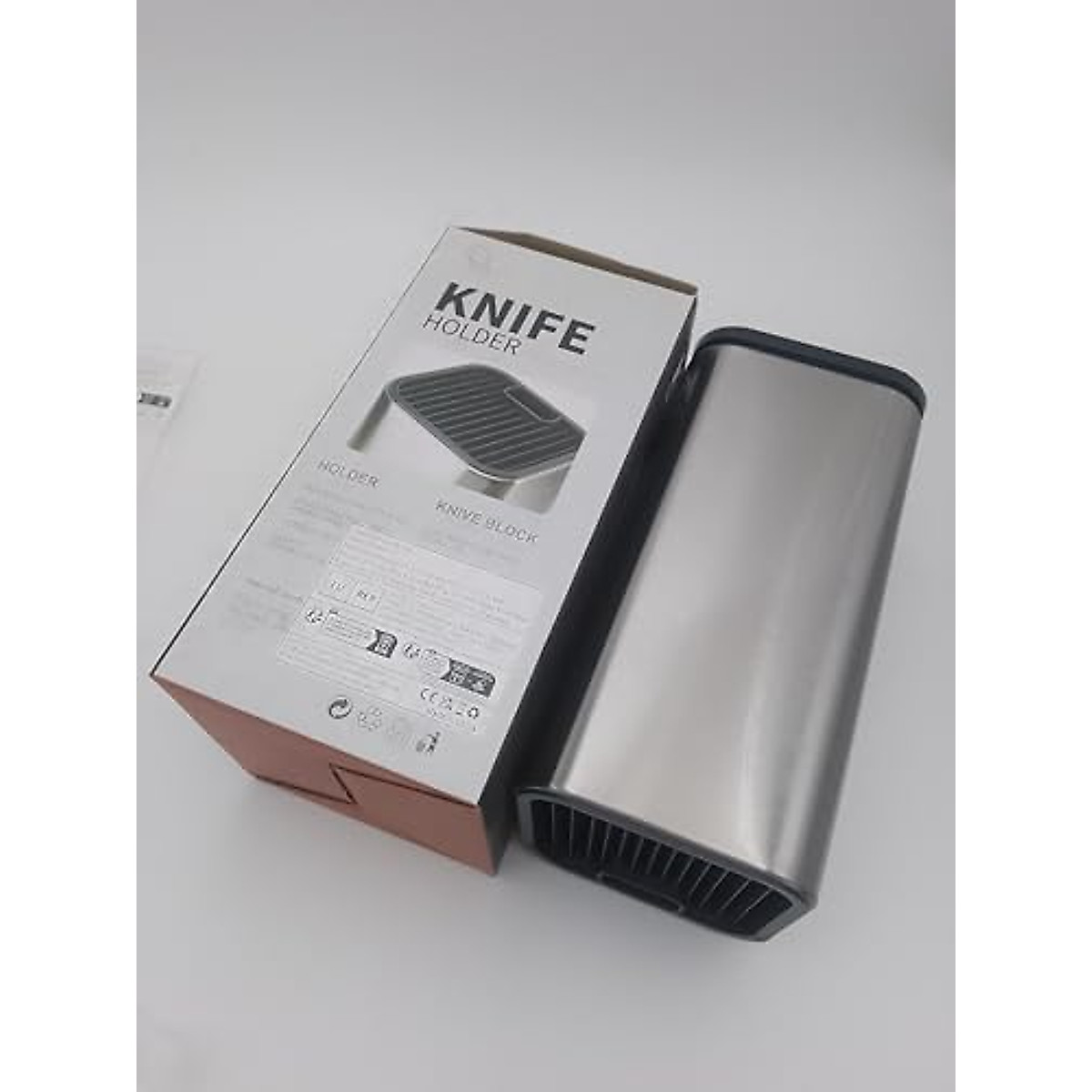 BOWONG Universal Knife Block, Stainless Steel Knife Holder Stand with Slots for Scissors and Sharpening Rod, Rectangular Knife Storage Stand Safe and Detachable for Easy Cleaning