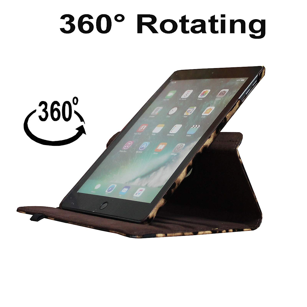 JYtrend Smart Case for iPad 5th / 6th Generation (9.7") with Pencil Holder, Rotating Stand Magnetic Auto Wake Up/Sleep Cover for 2017/2018 iPad 9.7 Model A1893 A1954 A1822 A1823 (Leopard)