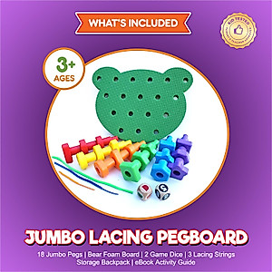 KIDS KORNER New & Improved Peg Board Stacking Toddler Toys Game Set - Lacing Fine Motor Skills for Ages 3 and Up - Matching Shapes with Pegs & Activity eBook